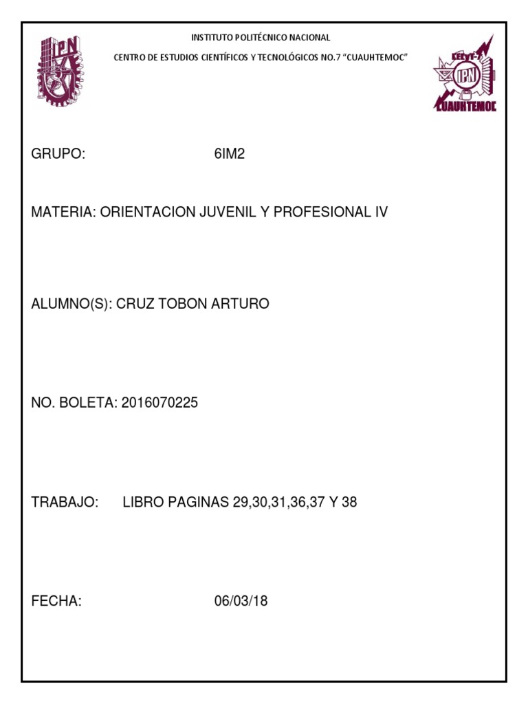 Caratula cecyt 7 | Ingeniería | Business