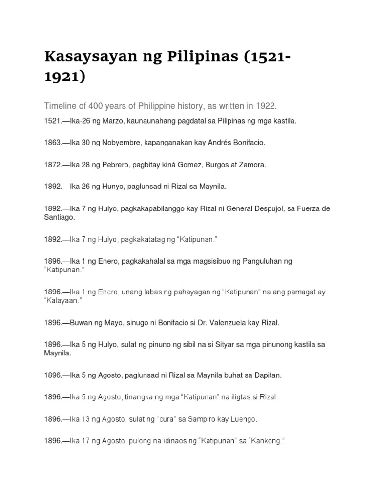 Kasaysayan NG Pilipinas Timeline | PDF