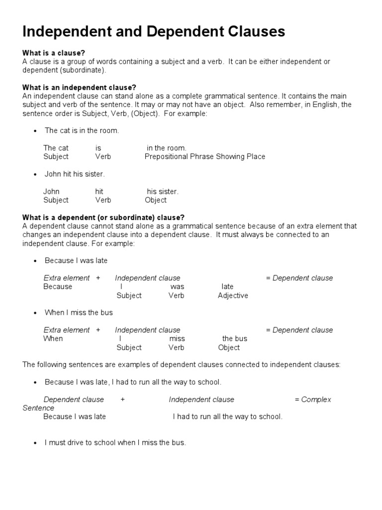 Independent and Dependent Clauses | PDF | Clause | Sentence (Linguistics)