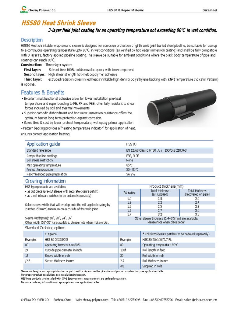 HSS80 Heat Shrink Sleeve: Features & Benefits | PDF | Industrial ...