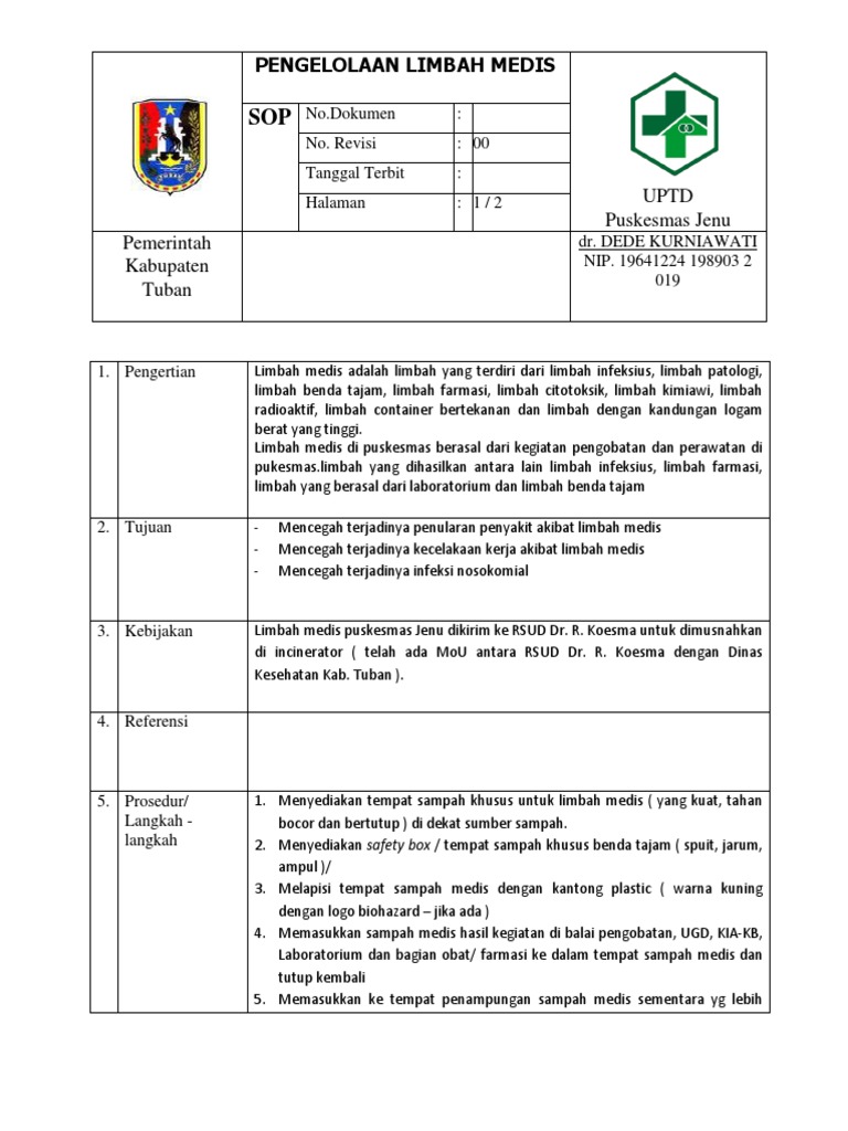 Sop Pengelolaan Limbah Medis | PDF | Kesehatan Holistik