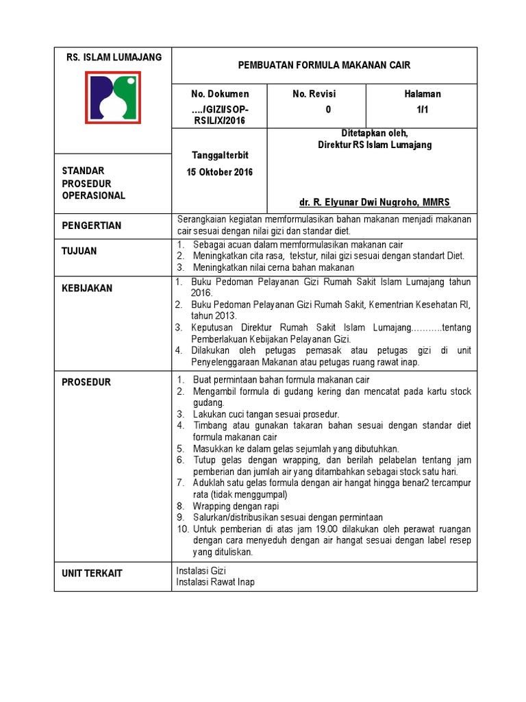 .. SPO Pembuatan Formula Makanan Cair | PDF