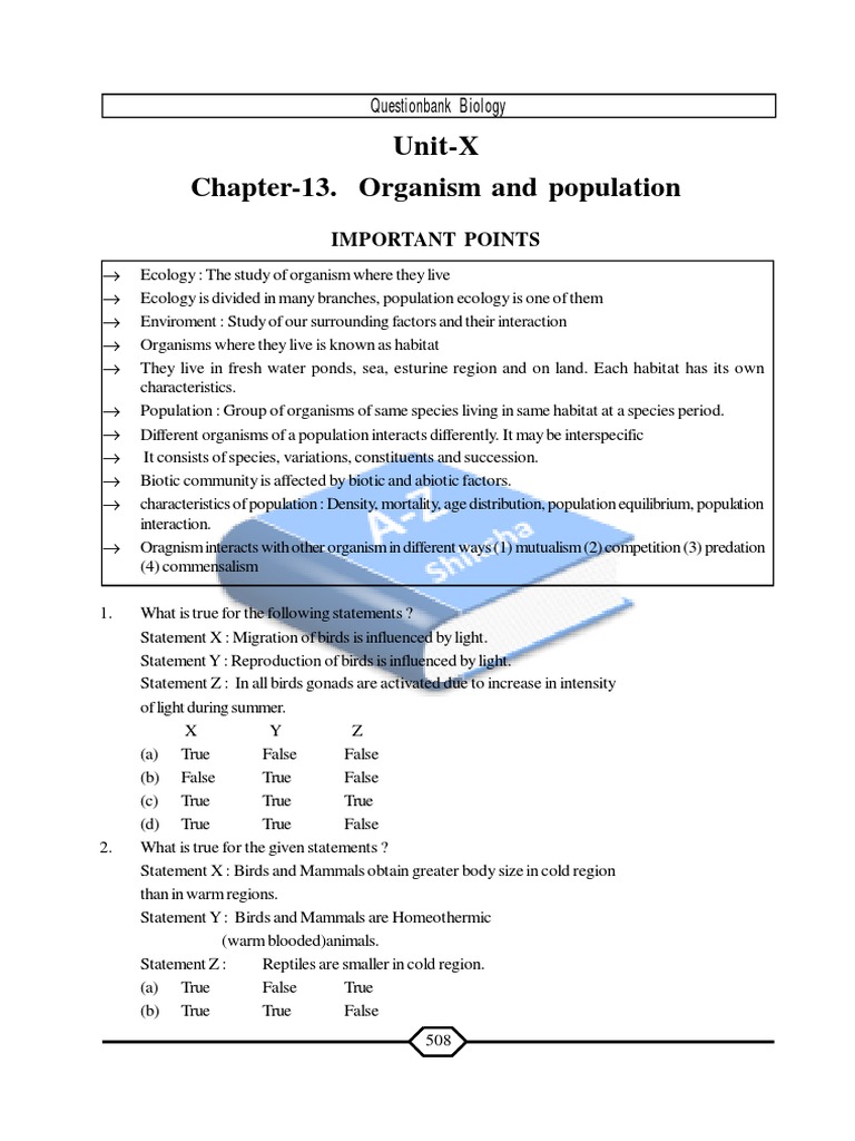 Unit-X Chapter-13. Organism and Population: Important Points | PDF ...