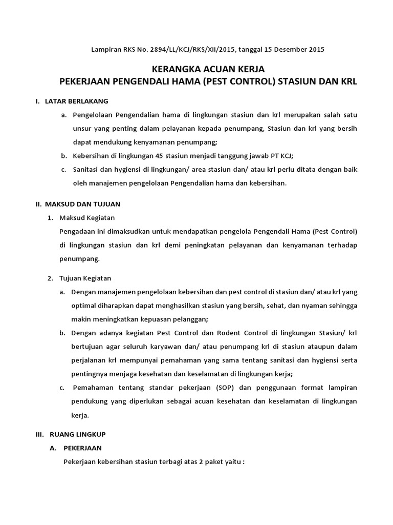 Lampiran Rks 1 Kak Pest Control | PDF