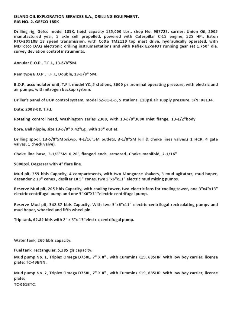 Equipo Gefco 185k | PDF | Engines | Drilling Rig