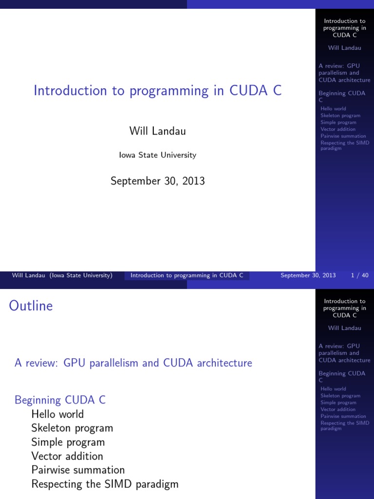 Introduction To Programming in CUDA C: Will Landau | PDF | Parallel ...