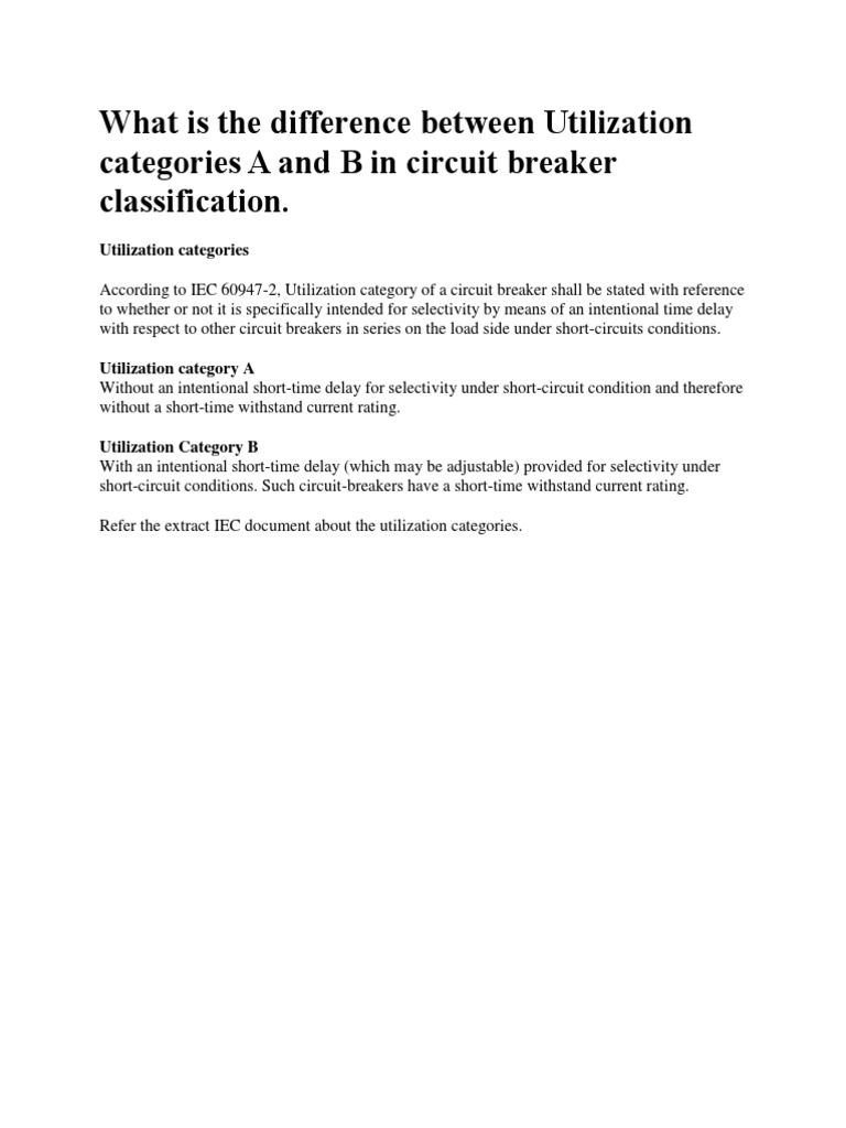 Circuit Breaker Utilization Categories | PDF