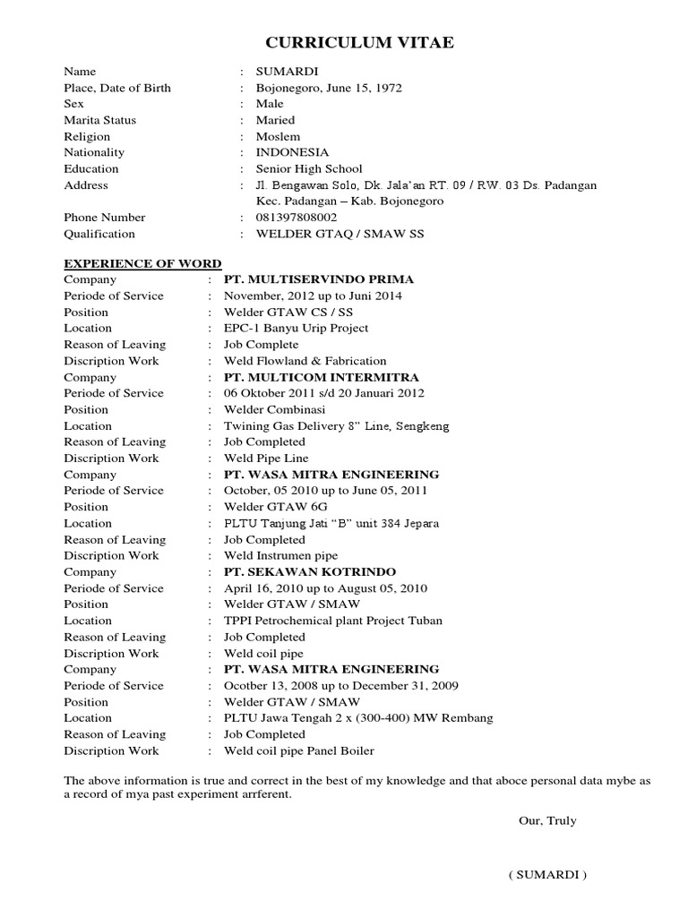 Curriculum Vitai Sumardi | PDF