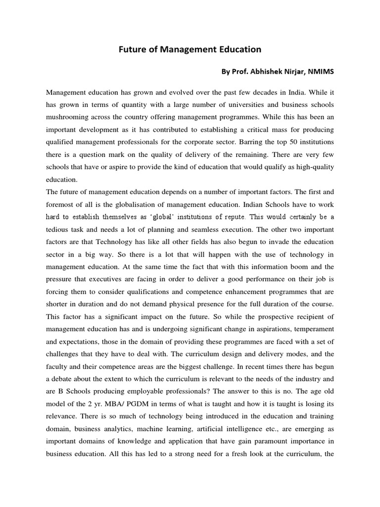 Future of Management Education Article | PDF | Master Of Business ...