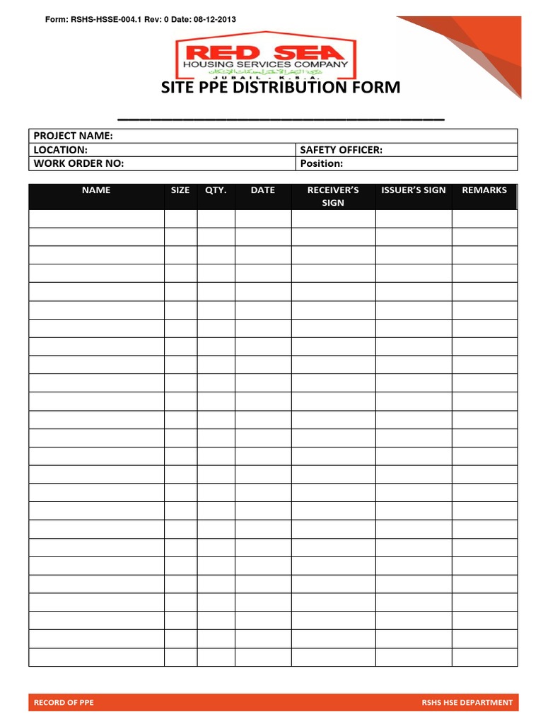 Site Ppe Distribution Form | PDF