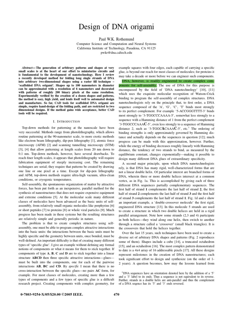 Design of DNA Origami: Paul W.K. Rothemund | PDF | Nucleic Acid Double ...
