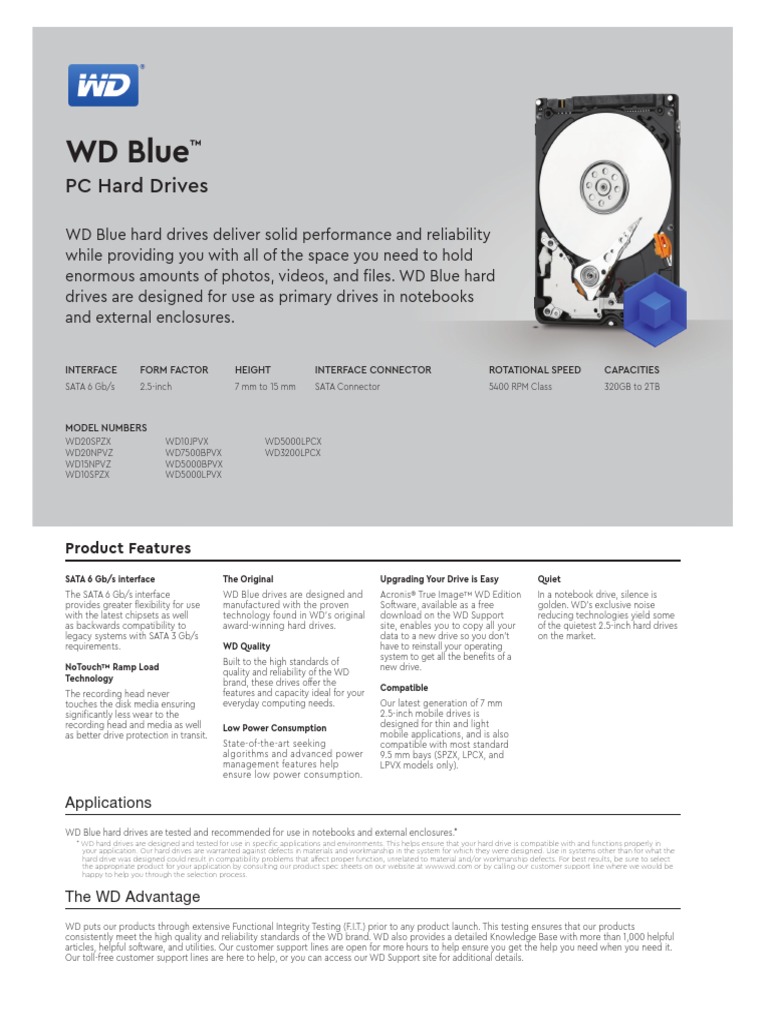 WD10SPZX HDD Spec Sheet | PDF | Hard Disk Drive | Computer Data