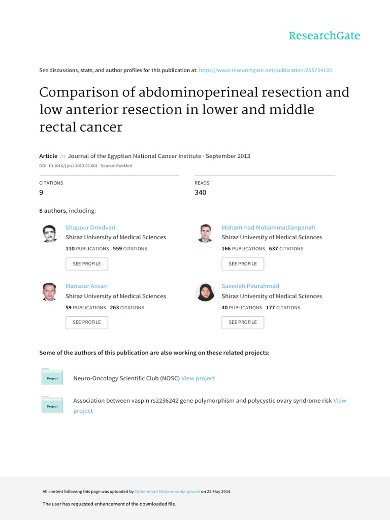Comparison of Abdominoperineal Resection and Low Anterior Resection in Lower and Middle Rectal ...