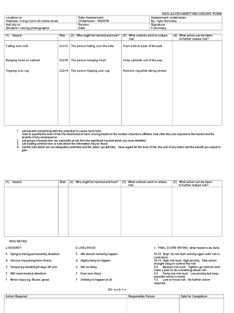 Risk Assessment Recording Form | PDF | Risk Assessment | Risk
