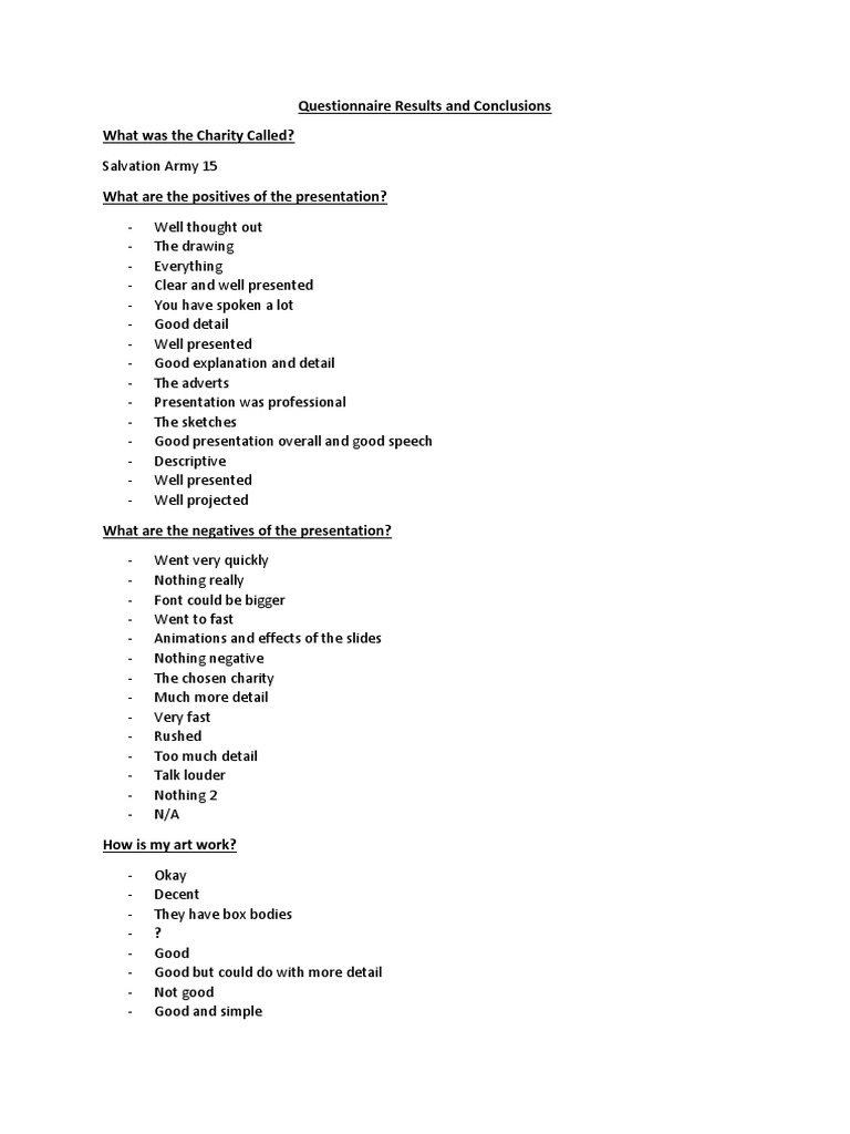 Questionnaire Results and Conclusions | PDF