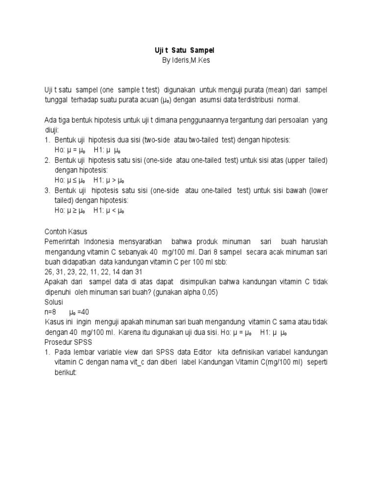 3 .Uji T Satu Sampel (One Sample T Test) | PDF
