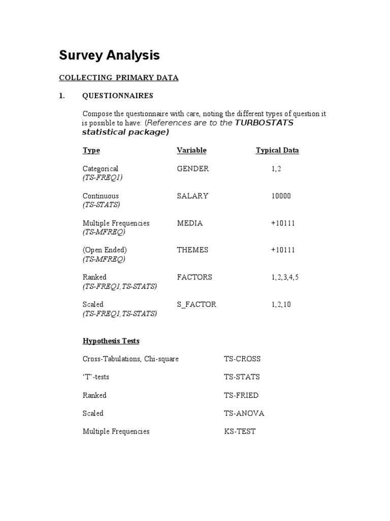 Survey Analysis: Collecting Primary Data 1. Questionnaires | PDF ...