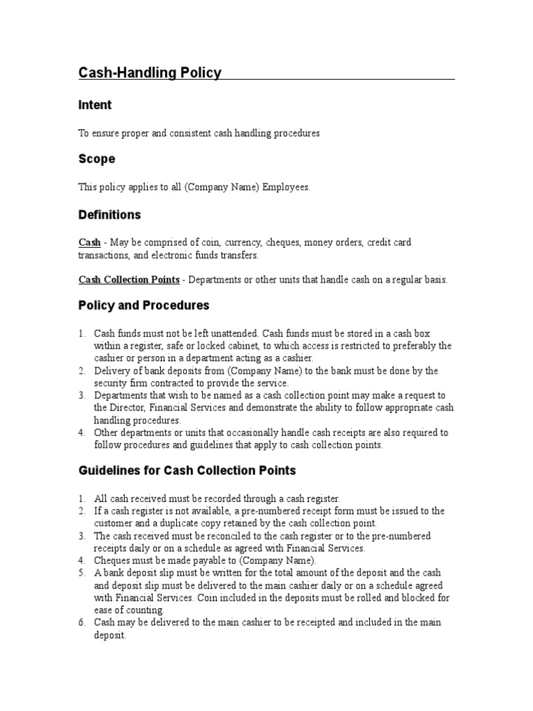 Cash-Handling Policy: Intent | Download Free PDF | Cash | Cheque