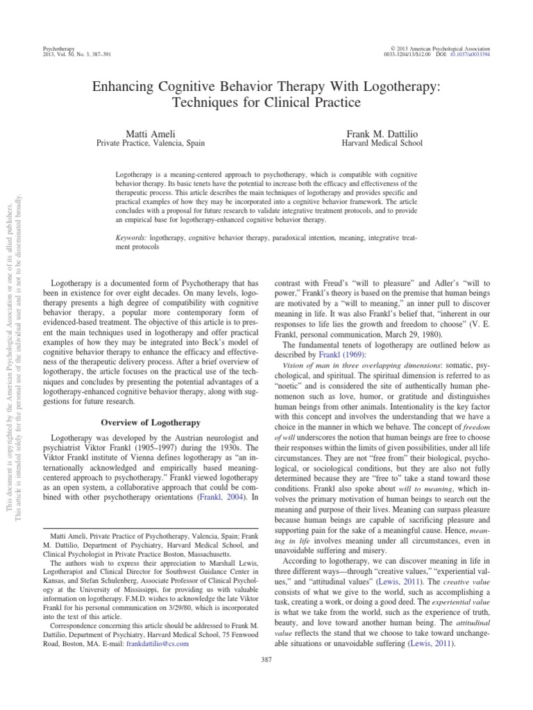 Logo Therapy 4 | PDF | Cognitive Behavioral Therapy | Behaviour Therapy