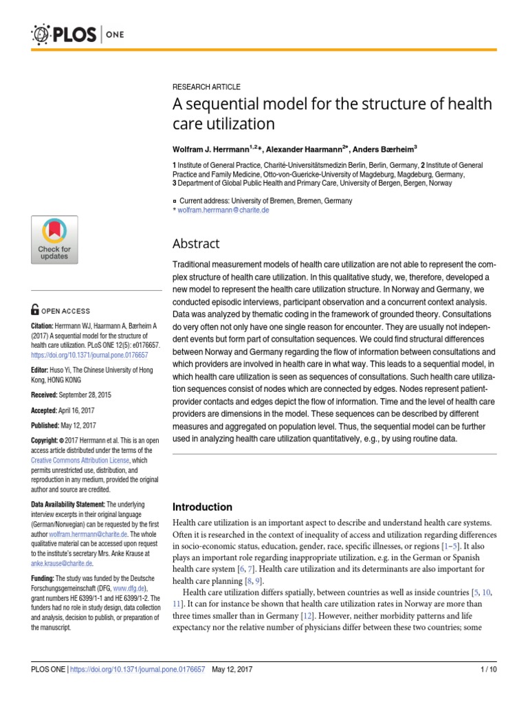 A Sequential Model For The Structure of Health Care Utilization | PDF ...