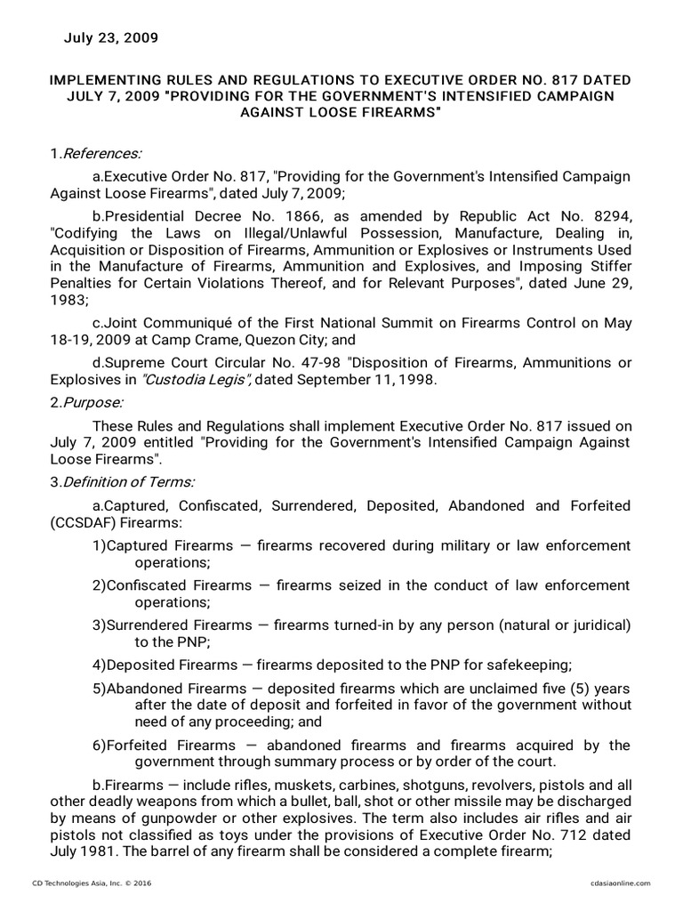 82817-2009-IRR - EO No. 817 2009 PDF | PDF | Caliber | Law Enforcement ...