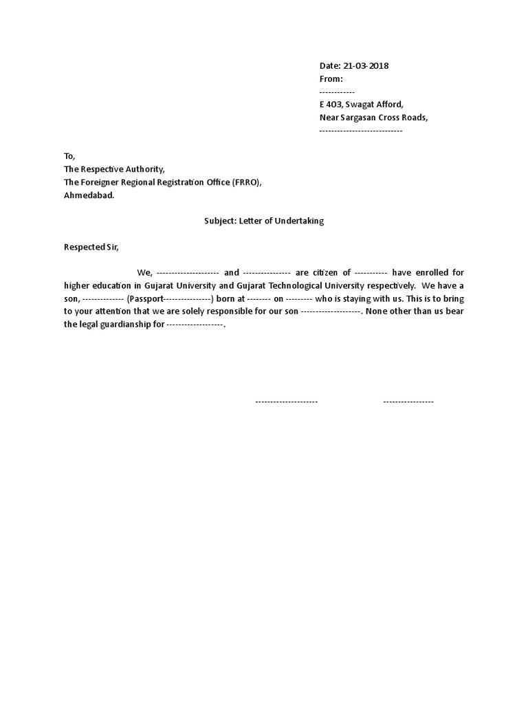Letter of Undertaking For Visa Renewal | PDF