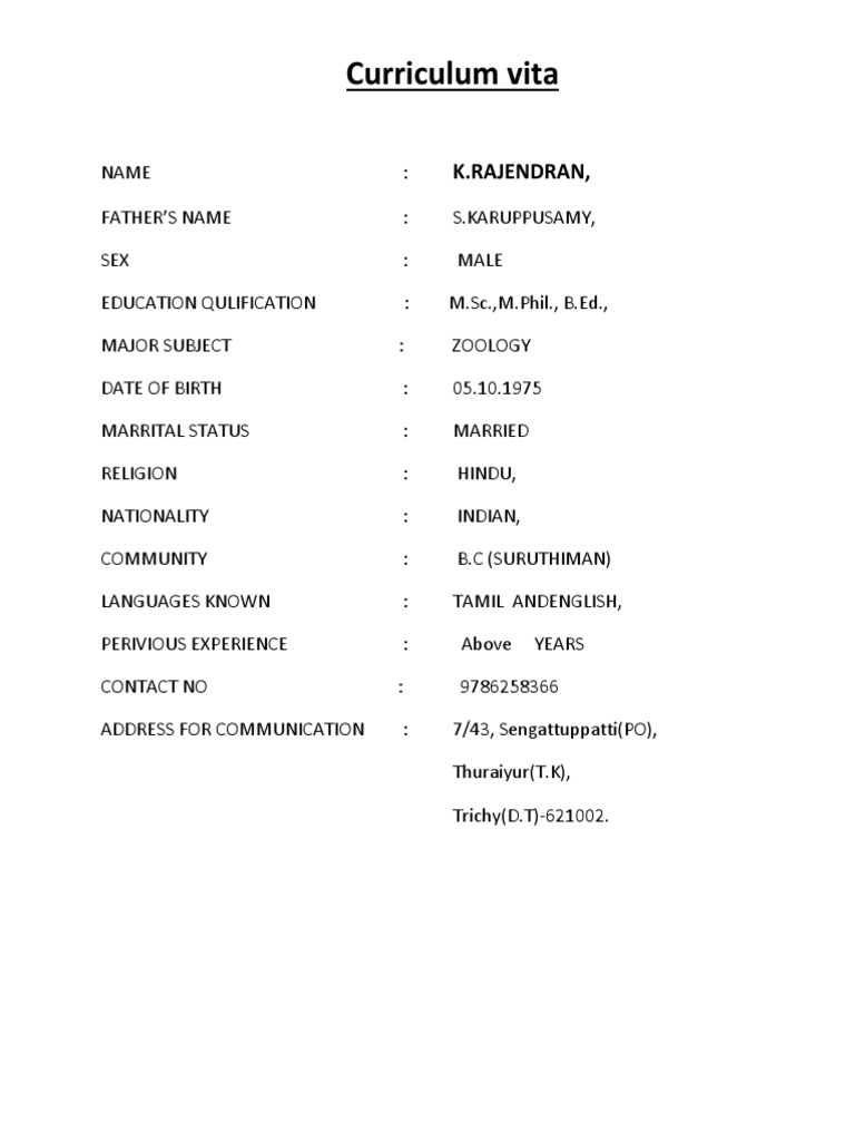 Curriculum Vita: K.Rajendran | PDF