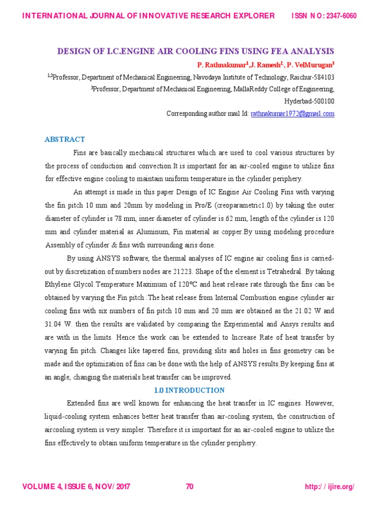 Design of I.C.Engine Air Cooling Fins Using Fea Analysis | PDF | Heat ...