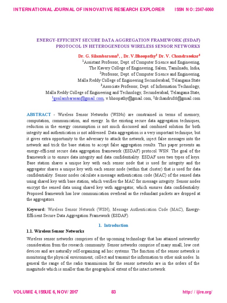 Energy-Efficient Secure Data Aggregation Framework (Esdaf) Protocol in Heterogeneous Wireless ...
