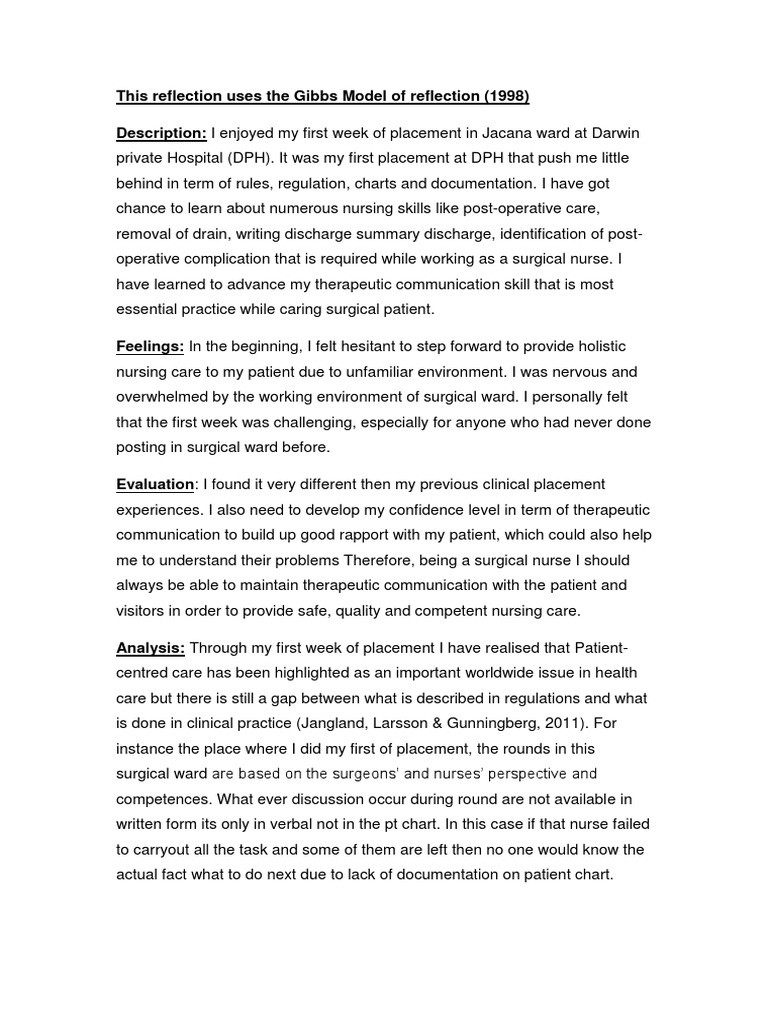 First Week Reflection in Surgical Nursing | PDF | Surgery | Nursing