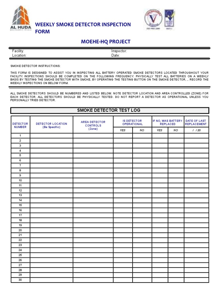 Weekly Smoke Detector Inspection Log | PDF
