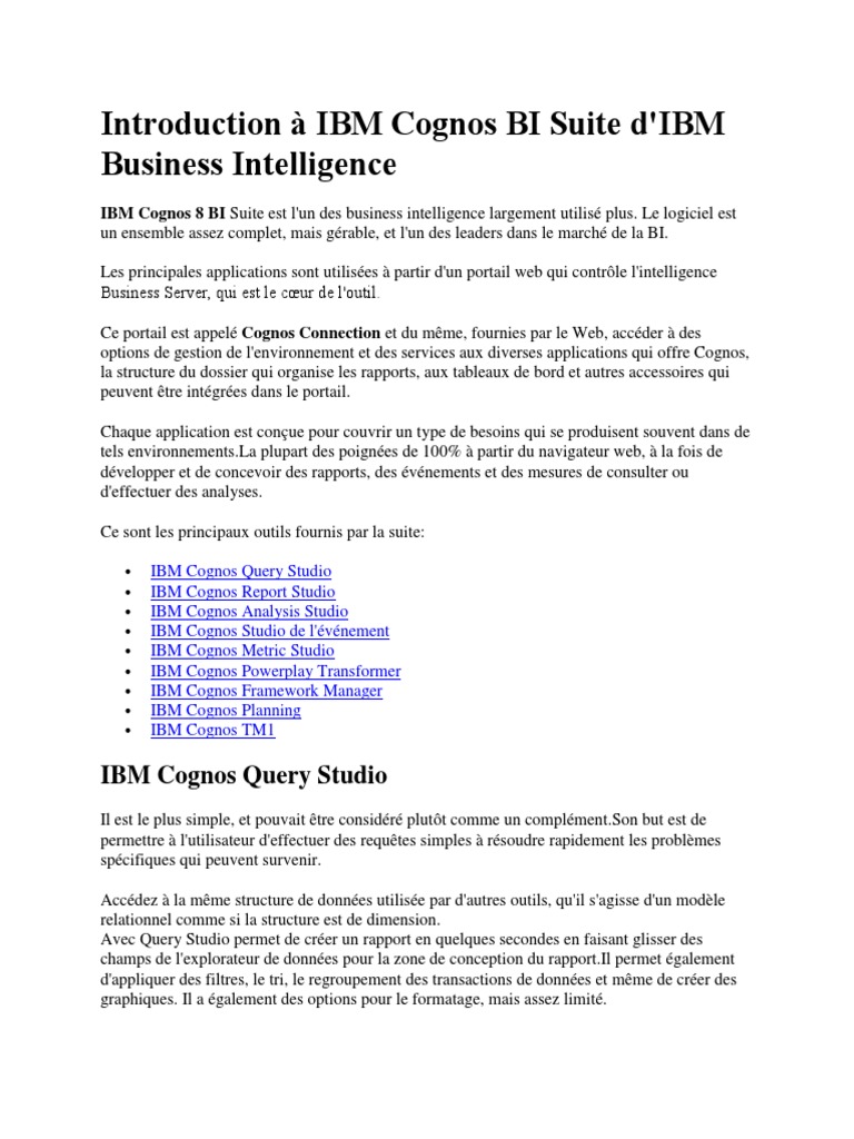Introduction à IBM Cognos BI Suite | PDF | Application | Gestion des ...