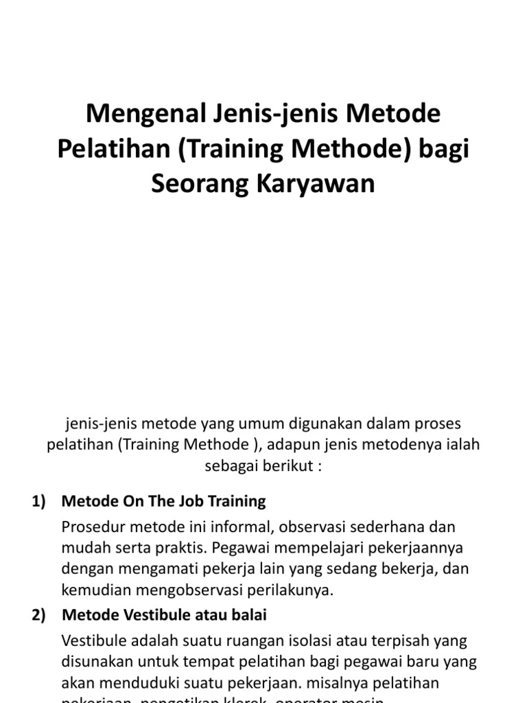 Mengenal Jenis-Jenis Metode Pelatihan (Training Methode) | PDF