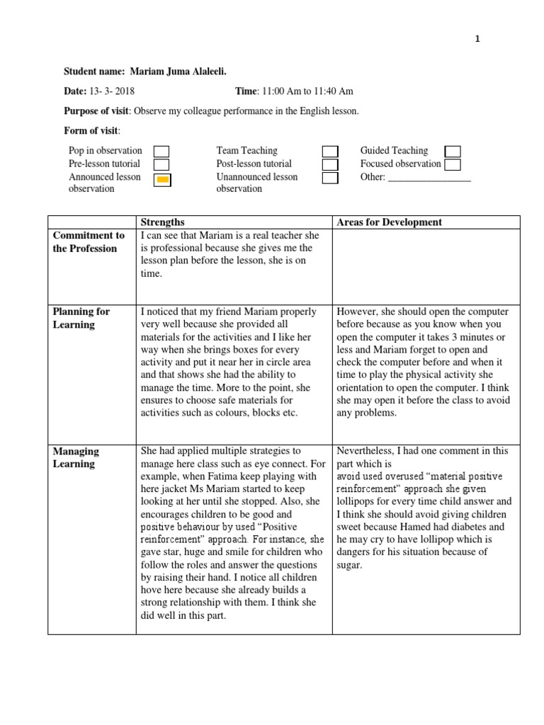 Peer Observation | PDF | Lesson Plan | Phonics