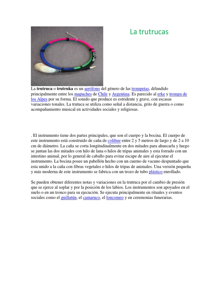 Características de la Trutruca Mapuche | PDF | Hornbostel Sachs ...