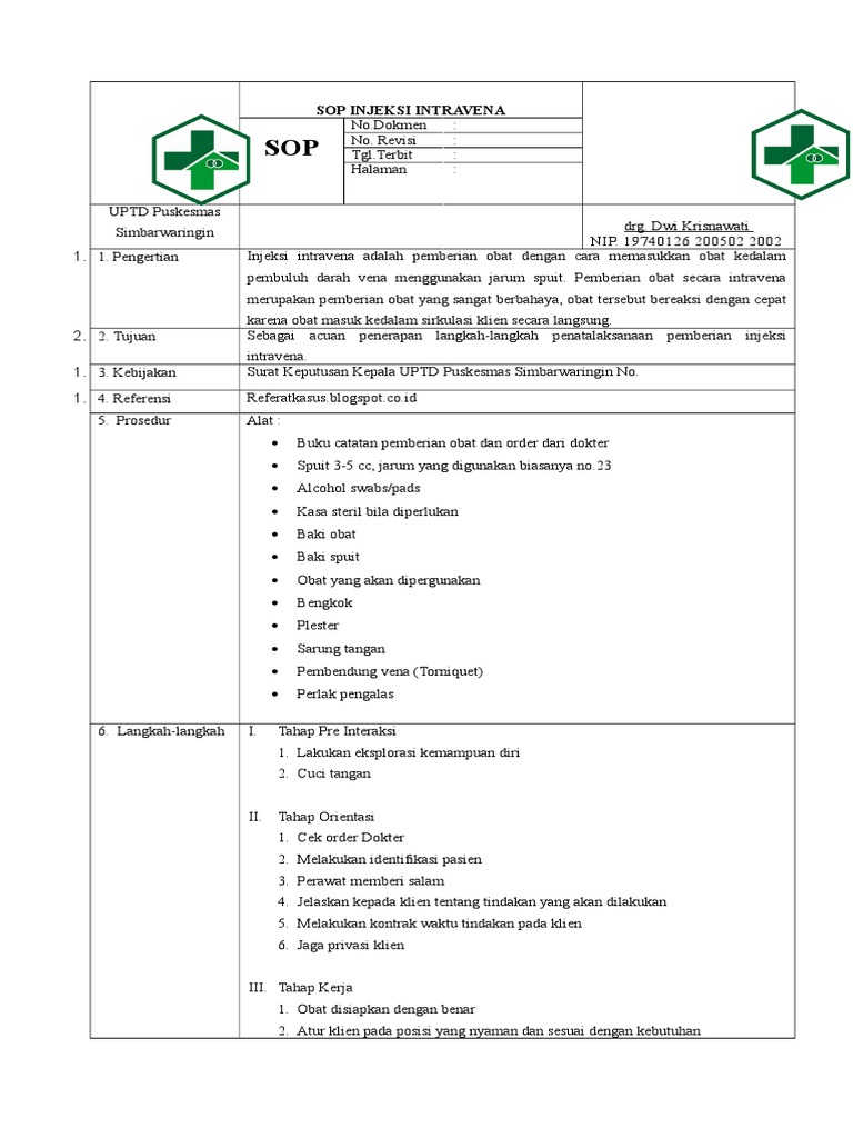 SOP Injeksi Intravena | PDF