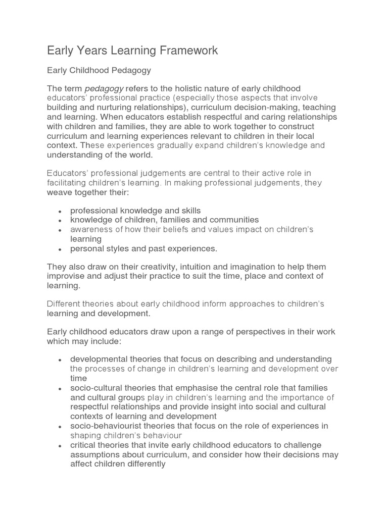 Early Years Learning Framework | PDF | Early Childhood Education | Learning