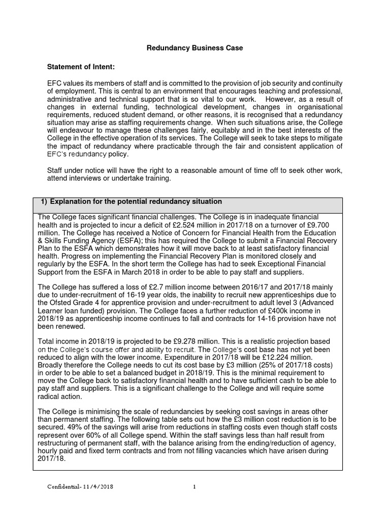 Business Case For EFC Review | PDF | Layoff | Apprenticeship
