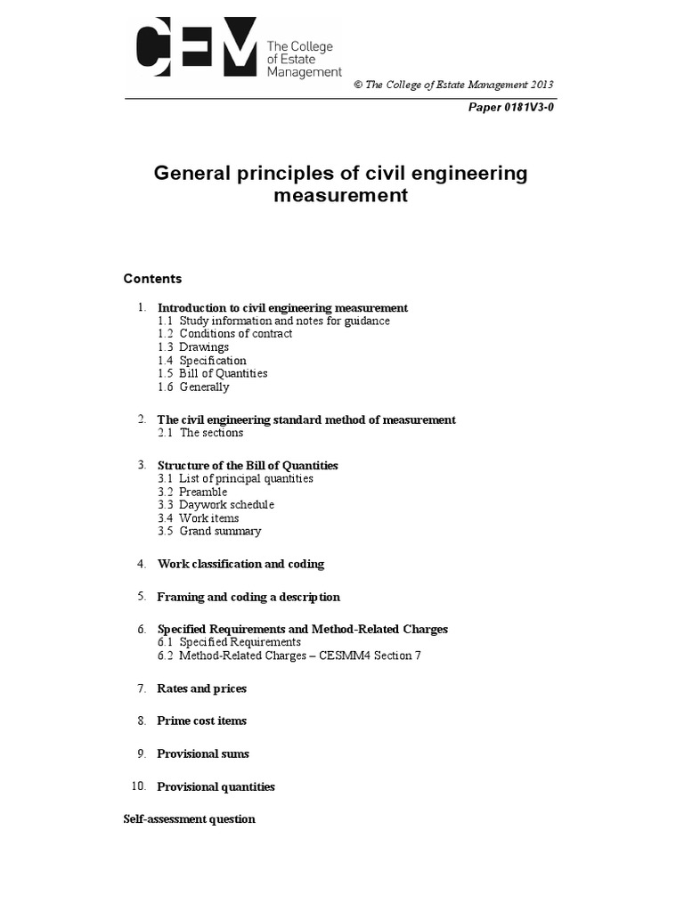 General Principles of Civil Engineering Measurement | PDF ...