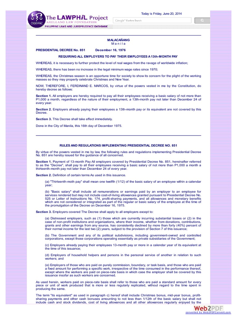 13th Month Pay Guidelines in the Philippines | PDF | Overtime | Employment