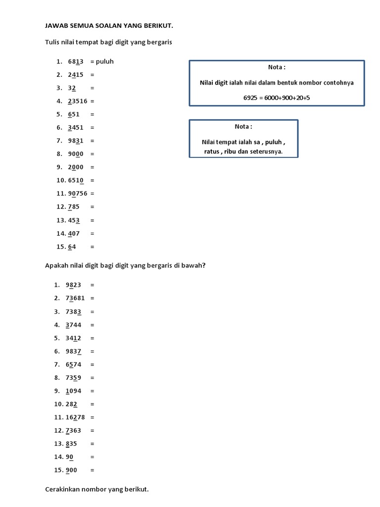 Nilai Tempat Nilai Digit | PDF