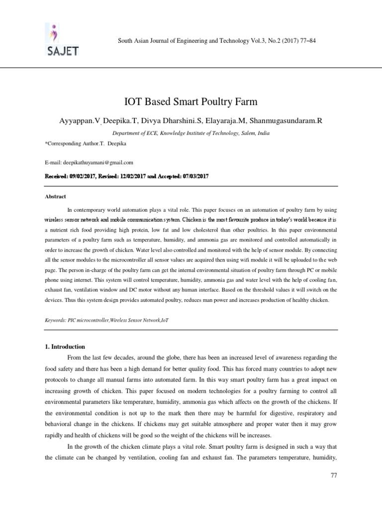 Smart Poultry Farming: An IOT Based System for Monitoring Environmental ...