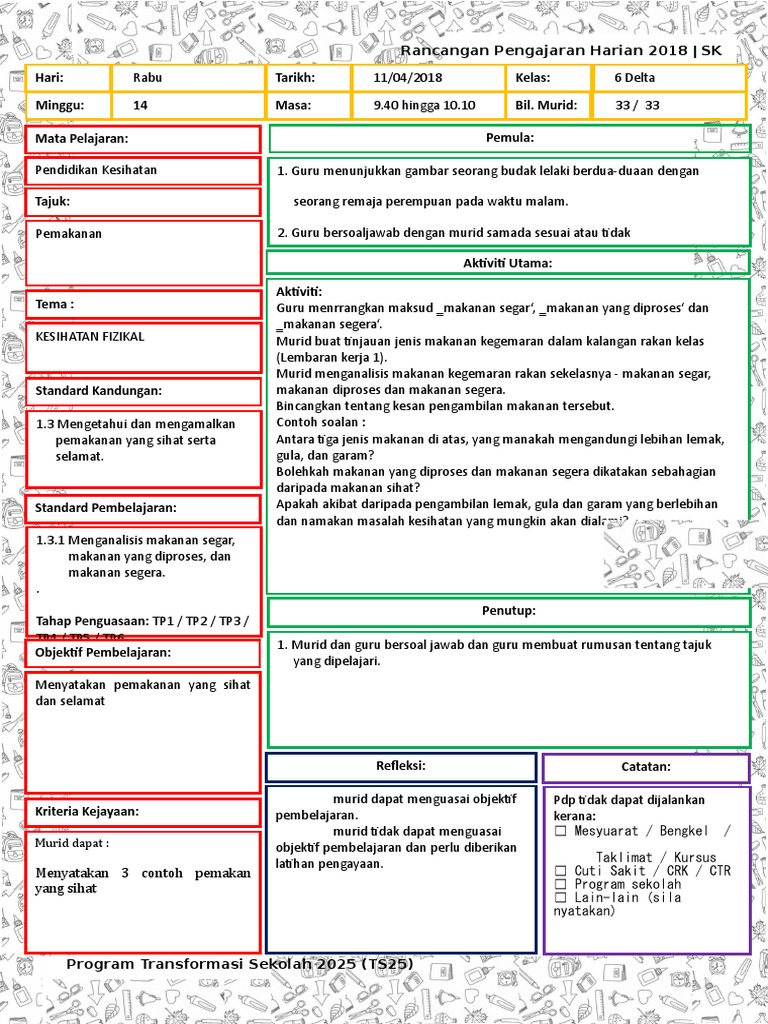 RPH Pendidikan Kesihatan Tahun 6 | PDF