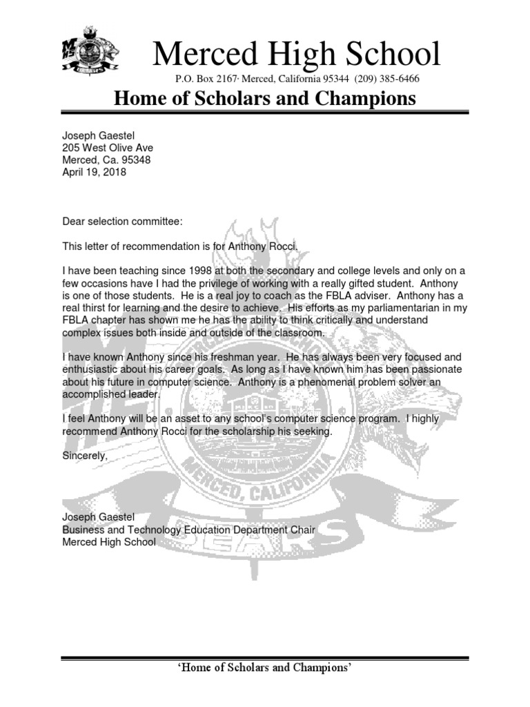 Letter of Rec Rocci | PDF