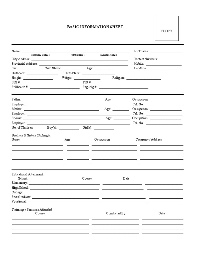 1 Basic Information Sheet | PDF | Microsoft Office | Software