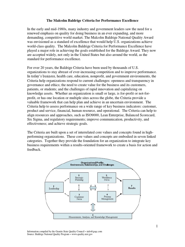 The Malcolm Baldrige Criteria For Performance Excellence 200910 PDF ...