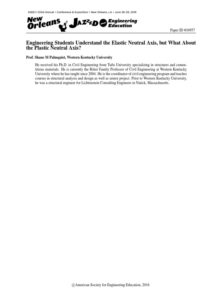 Engineering Students Understand The Elastic Neutral Axis But What About ...