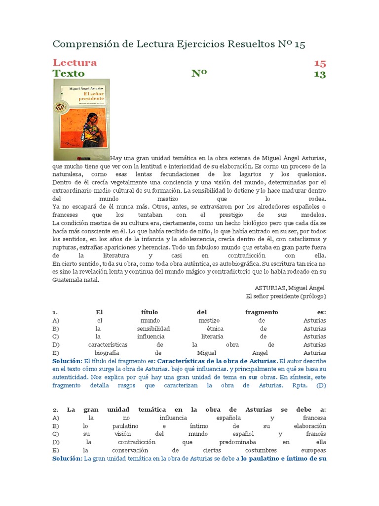Ejercicios Resueltos de Comprensión Lectora | PDF | Autor | Mal
