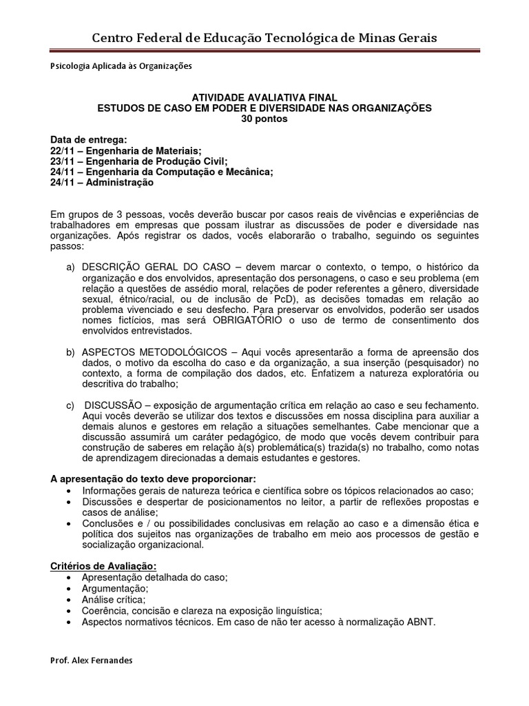 Atividade Avaliativa Final | PDF | Poder (social e político) | Engenharia Atividade Avaliativa Final | PDF | Poder (social e político) | Engenharia