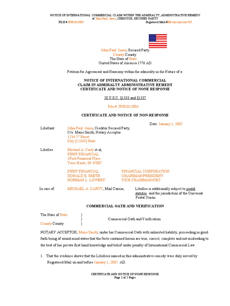Commercial Oath and Claim Notice | PDF | Admiralty Law | Business Law